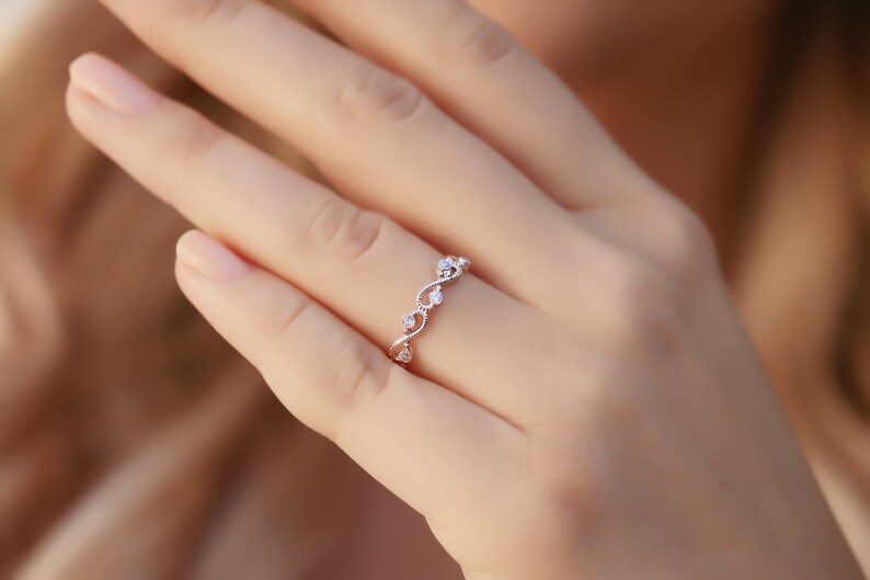 INFINITY SHAPED RING | Tiny Diamond Wedding Ring Band | Rose Gold ...