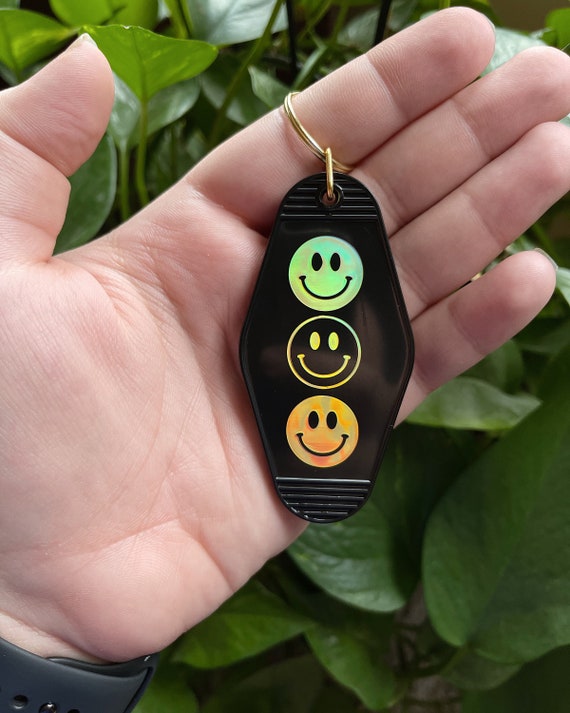 Smiley Holographic Motel Key Tag Keychain gifts for Him - Etsy