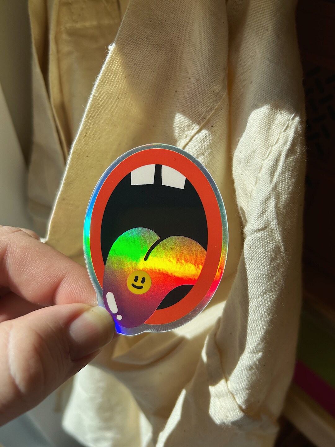 Mouth Happy Face Sticker, Holographic Sticker - Etsy