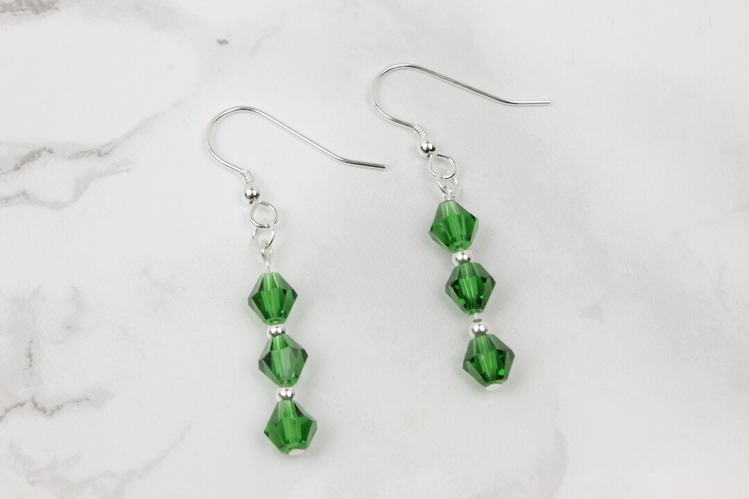 Green Sterling Silver Earrings, Green Earrings, Green Drop Earrings ...