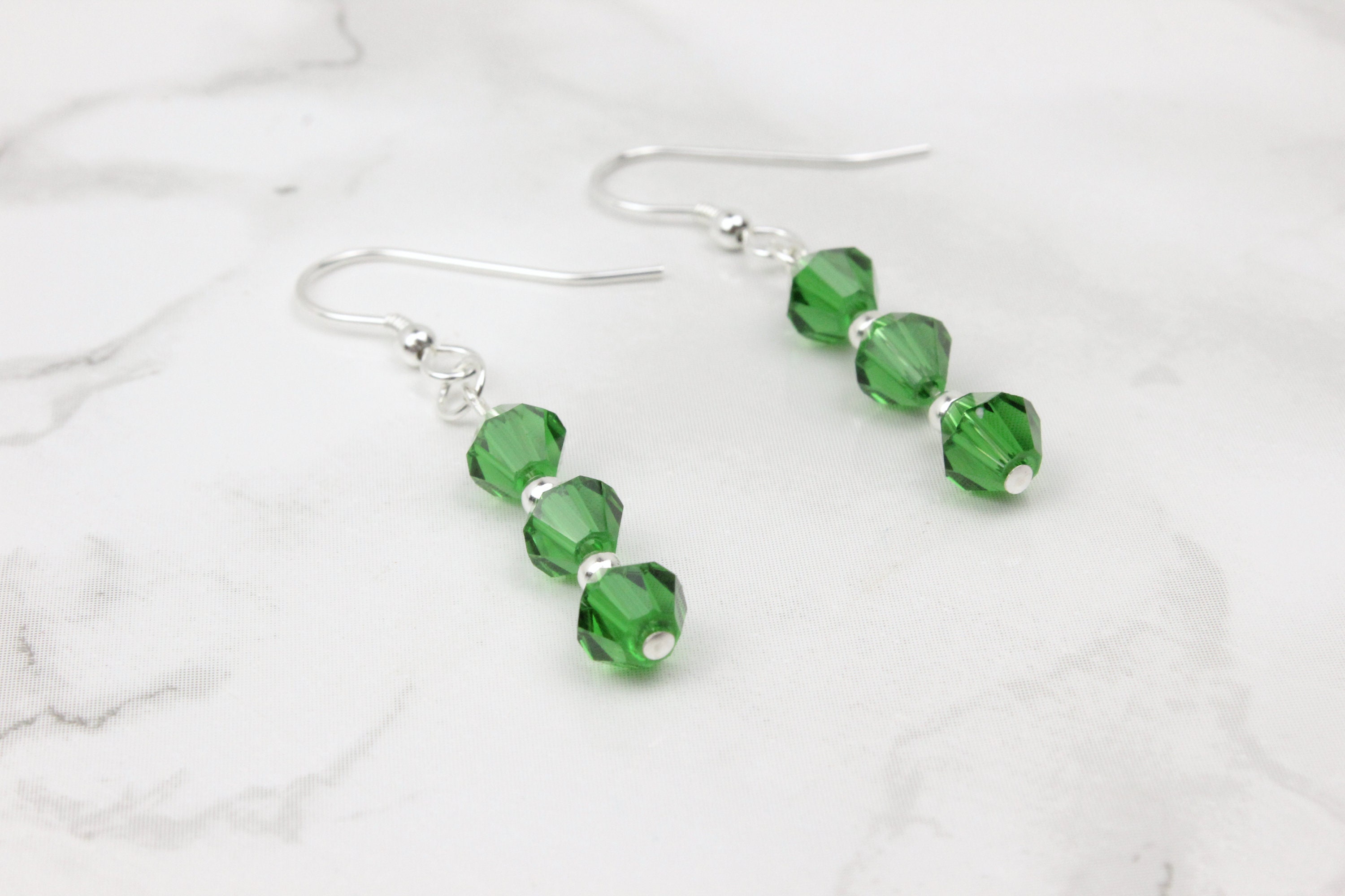 Green Sterling Silver Earrings, Green Earrings, Green Drop Earrings ...