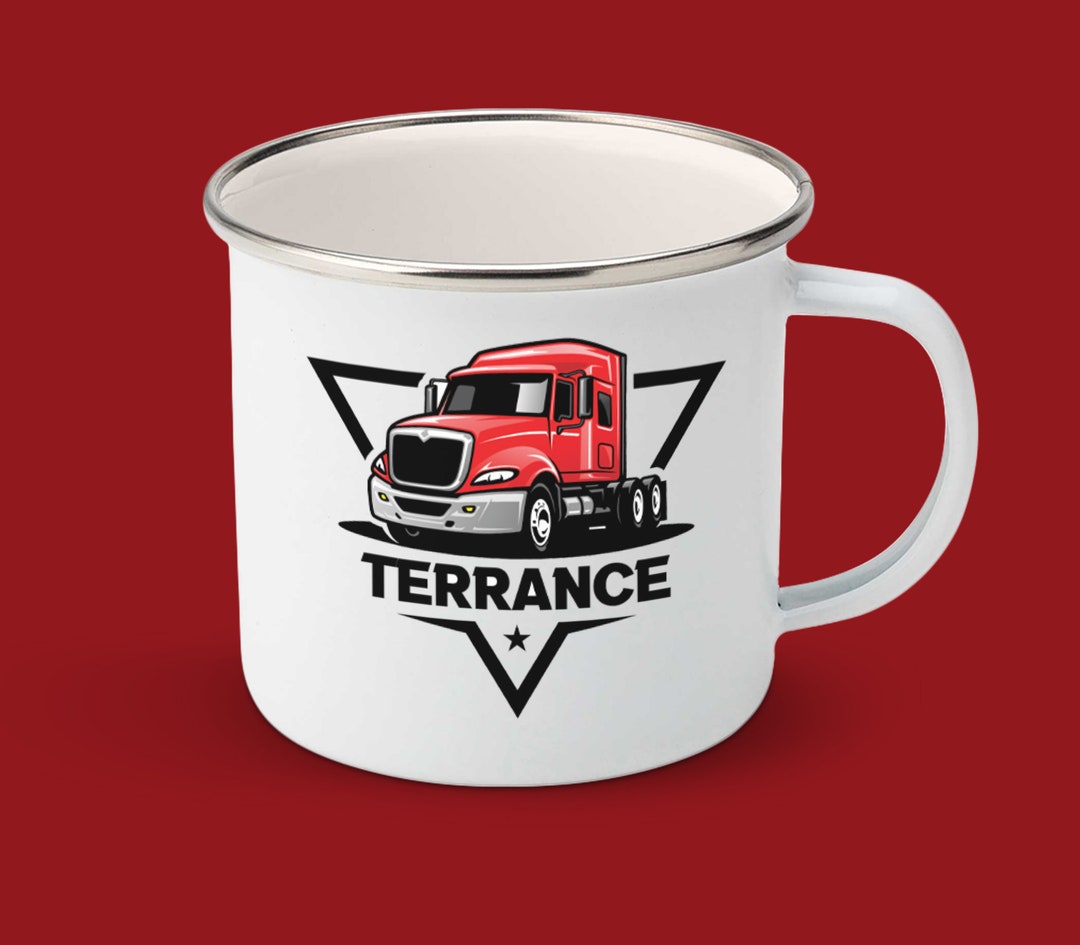 Personalized Truck Enamel Mug, Truck Drinkware Enamel Mug, Custom ...
