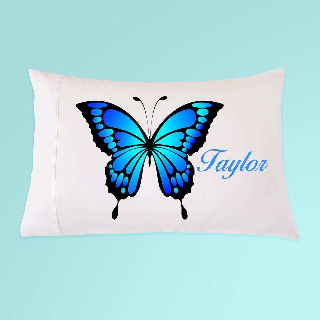 Personalized Blue Butterfly Pillowcase, Butterfly Decor, Personalized ...
