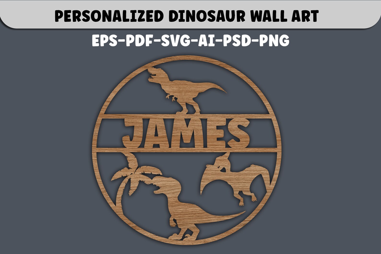 Personalized Dinosaur Wall Art Cut File, Dinosaur Hanging Wall Decal ...