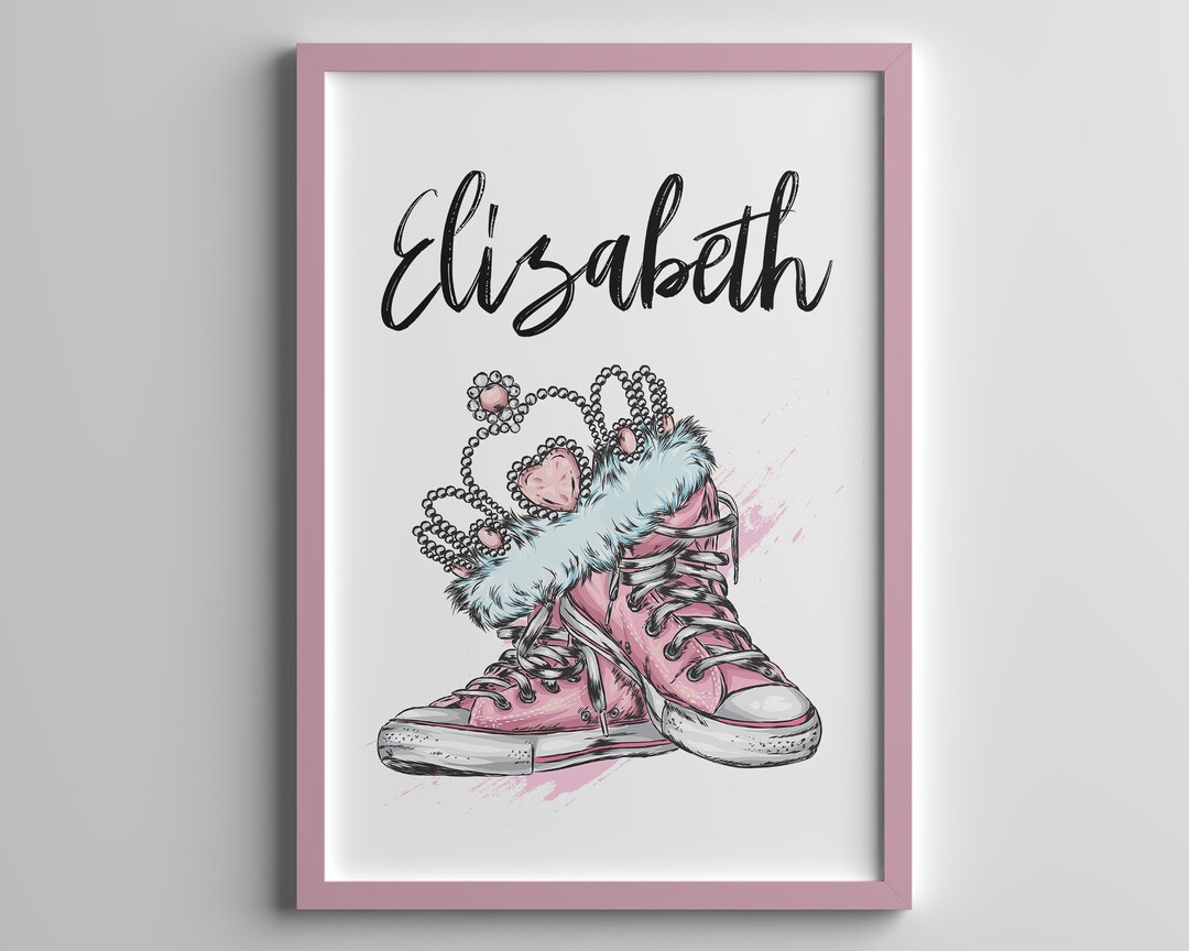 Personalized Childrens Printable Wall Art, Pink Shoes, Watercolor Name ...