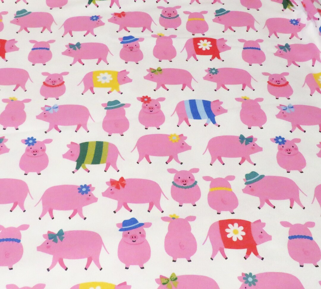 Pigs Cute Pig Fabric, Flannel Fabric, Pink Summer Pig Fabric, 100% ...
