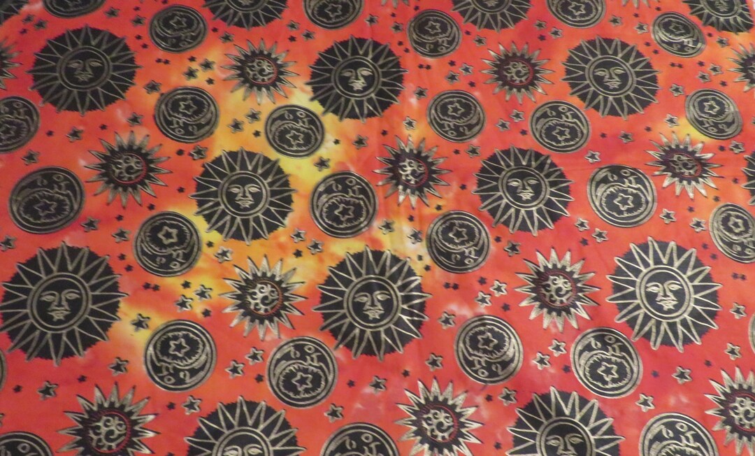 Sun Moon Fabric, Orange Yellow Fabric, Shinny Fabric, Batik Fabric ...