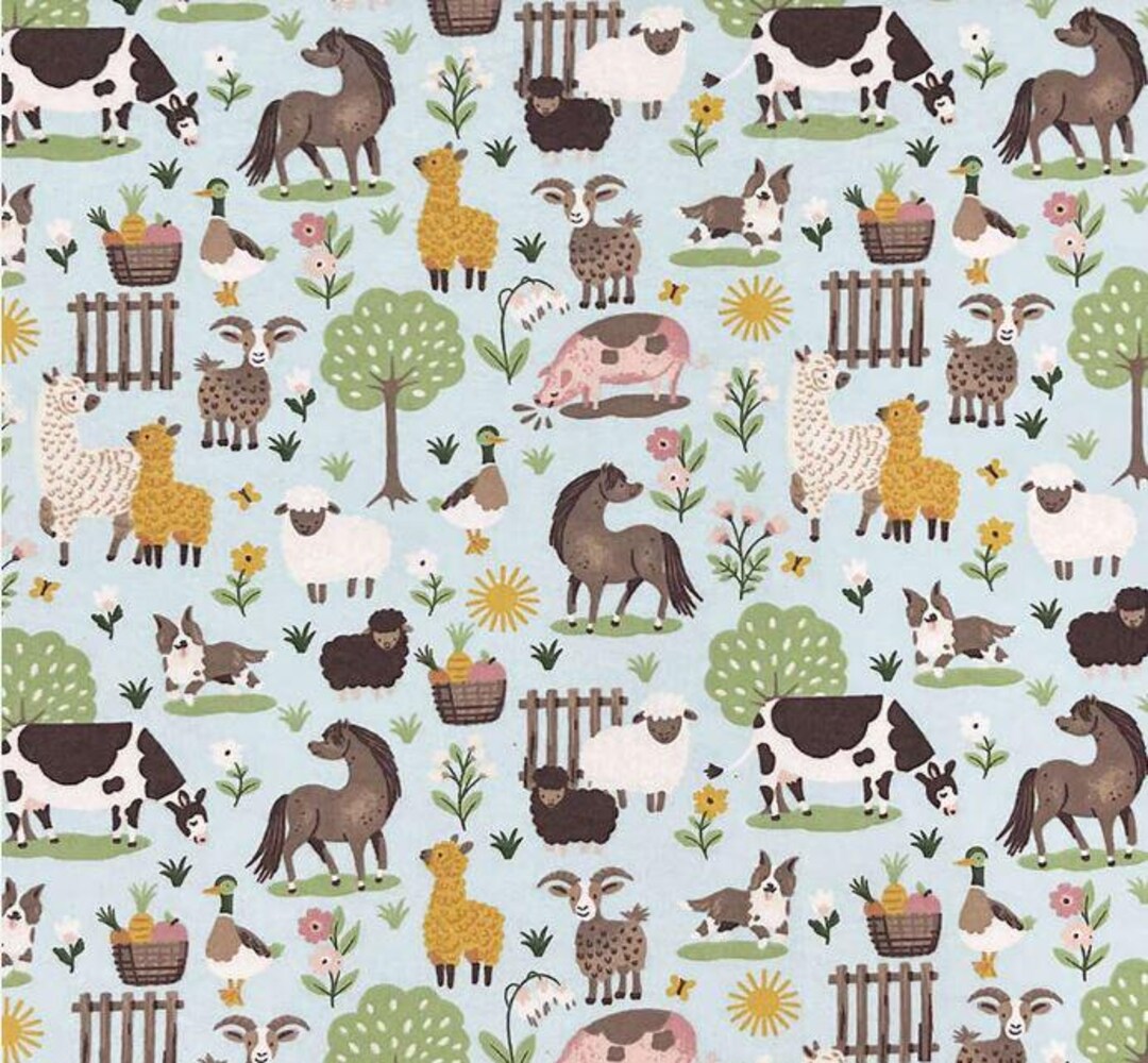 Farm Animals Fabric, All Animals Fabric, Beautiful Goat Cow Fabric ...