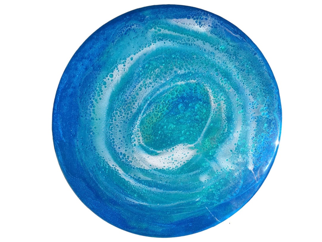Round Ocean Bamboo Charcuterie Board, Grazing Board, Beach Resin Cheese ...