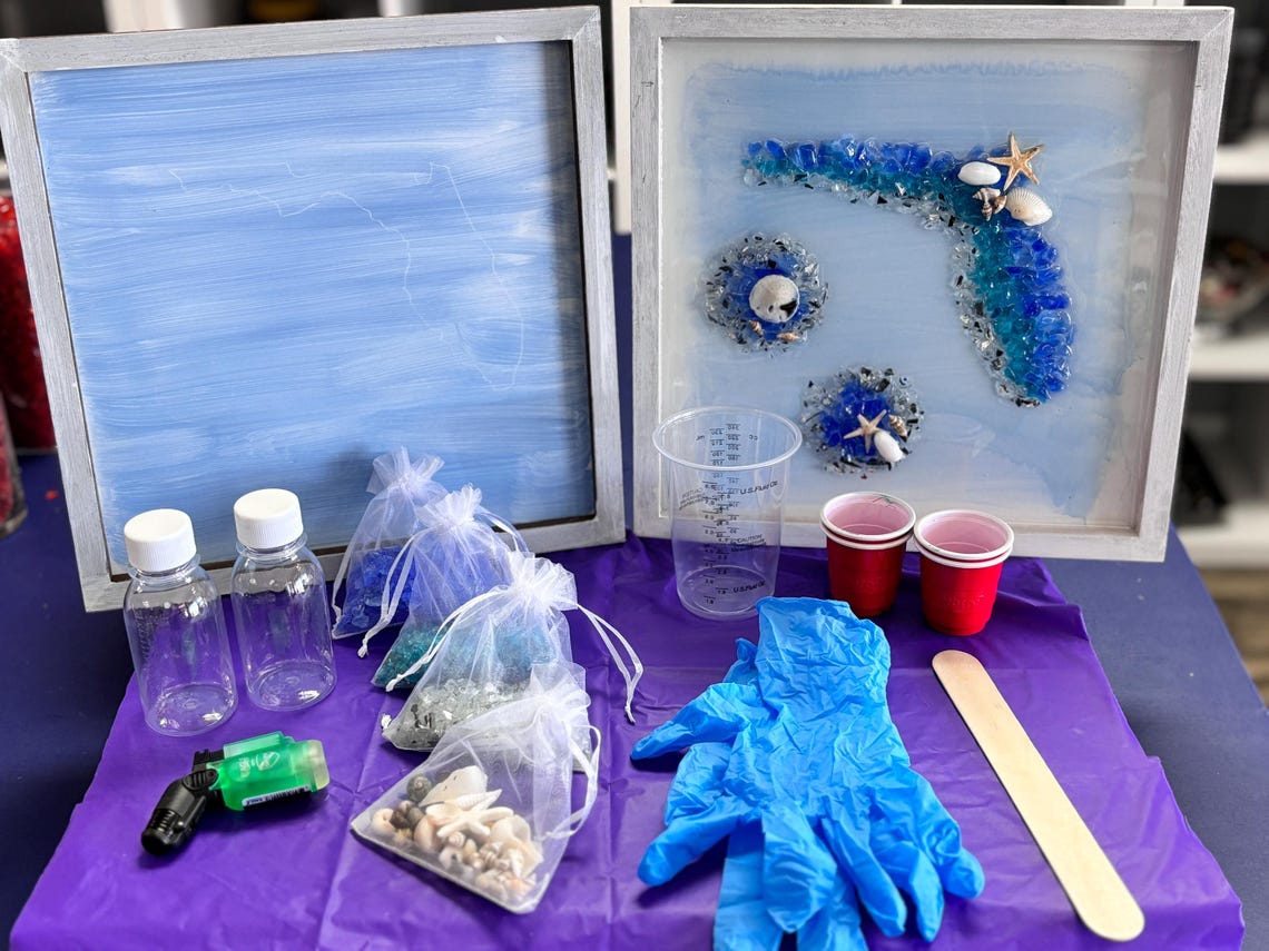 Do It Yourself (DIY) Resin Art Kit, Florida Sea Glass Picture, Shell ...