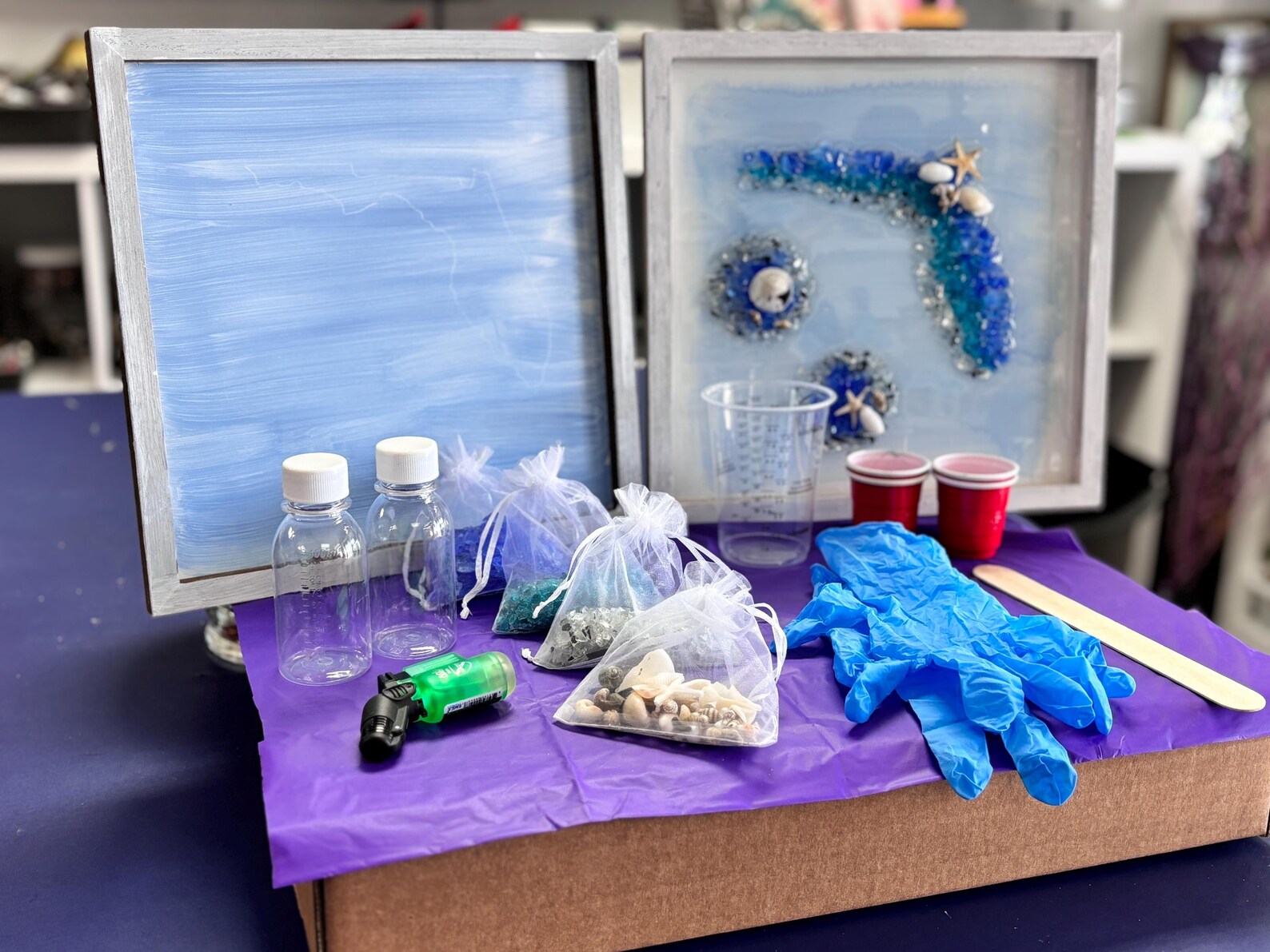 Do It Yourself (DIY) Resin Art Kit, Florida Sea Glass Picture, Shell ...