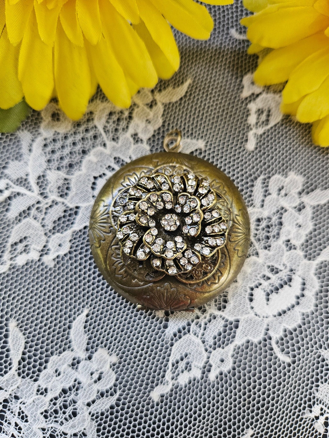 Rhinestone Locket, 2 Metal Pendant, Vintage Inspired - Etsy