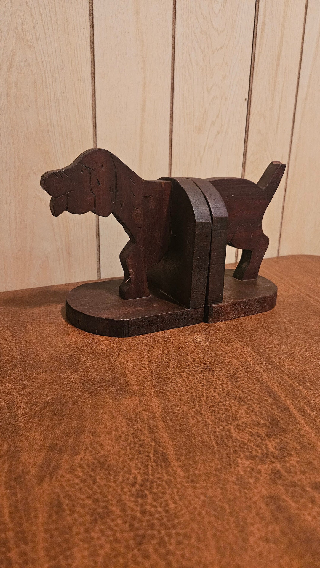 Hand Carved Bookends, Unique Hunting Dog Head and Tail, Wooden Book ...