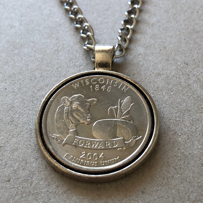 Wisconsin Coin Necklace - 2004 Quarter - Etsy