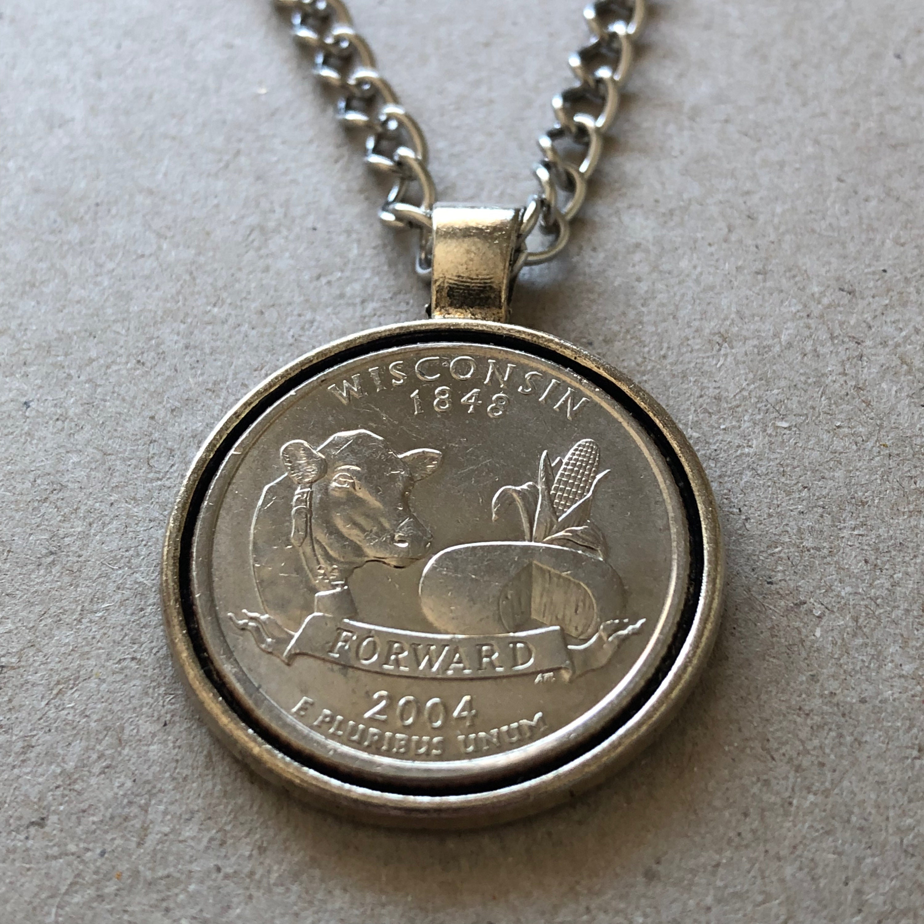 Wisconsin Coin Necklace - 2004 Quarter - Etsy