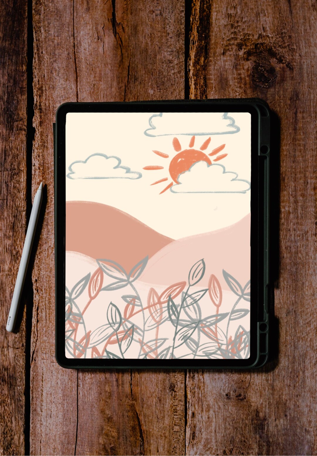 Boho iPad Wallpaper - Aesthetic Landscape Doodle - Etsy