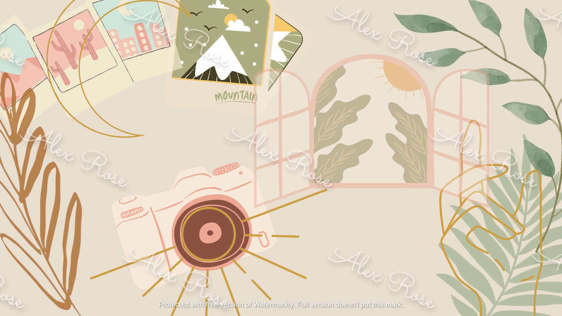 Boho Desktop Home Screen Wallpaper, Plants, Gold Accents, Aesthetic - Etsy