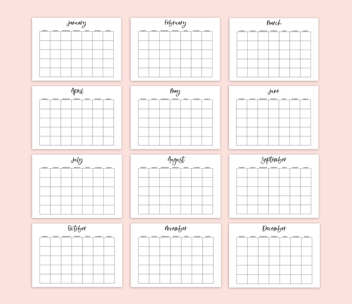 Blank Monthly Calendar Planner Instant Download - Undated Monthly ...