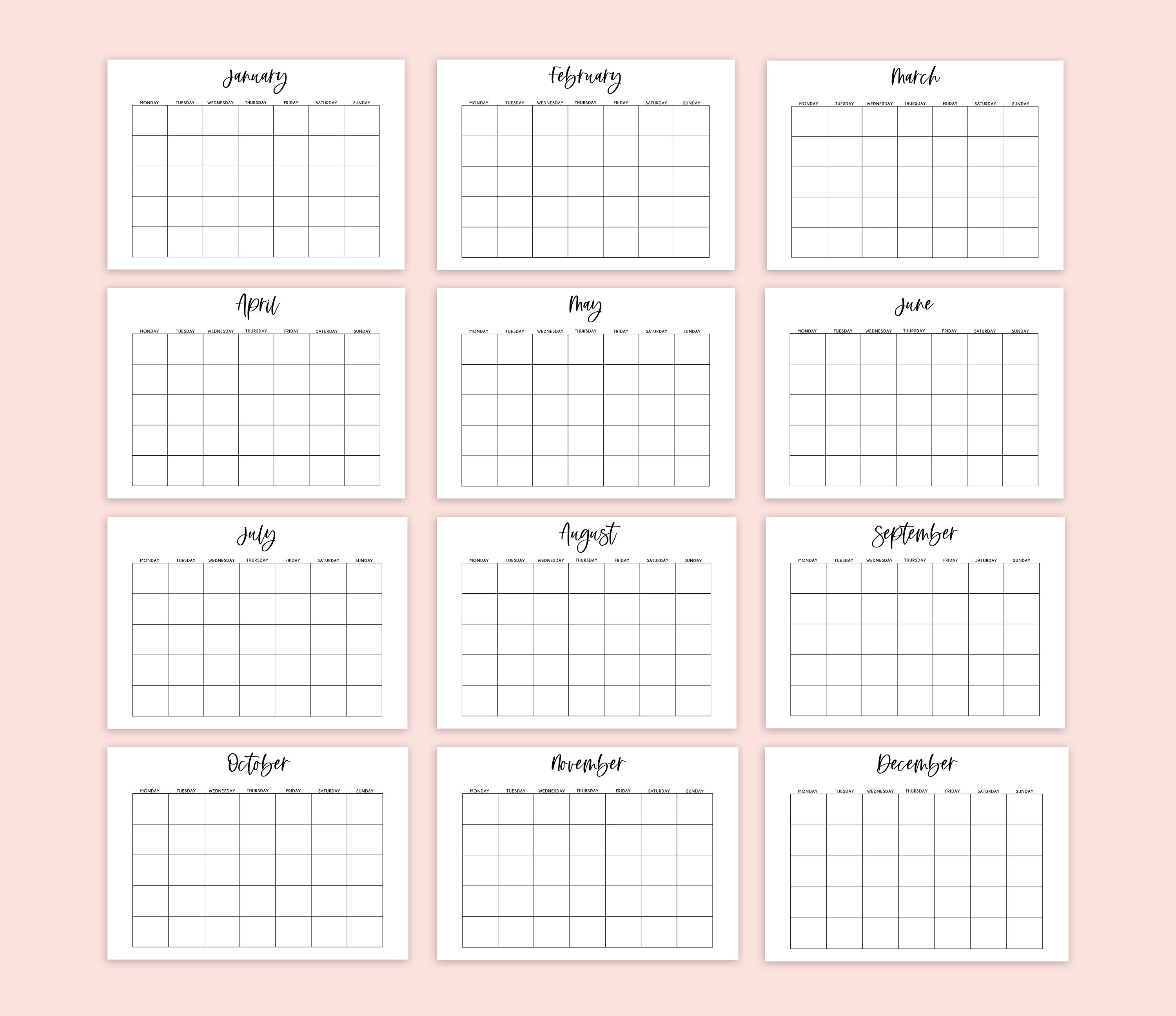 Blank Monthly Calendar Planner Instant Download Undated - Etsy