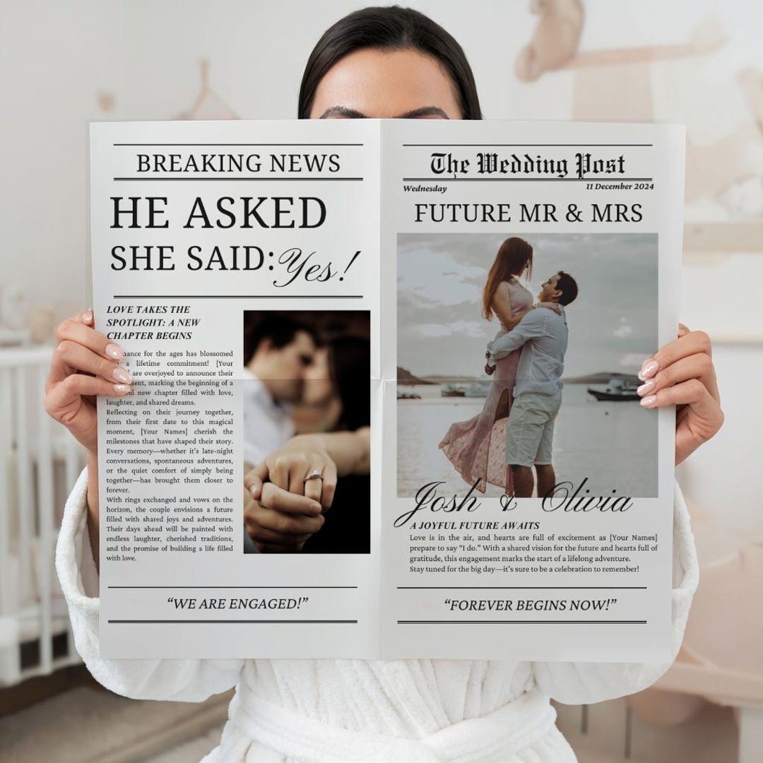 Engagement Newspaper Template, Wedding Engagement Newspaper, Wedding ...