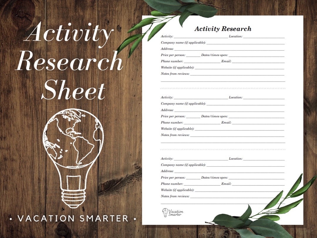 Vacation Activity Research Worksheet | Printable Travel Planner ...