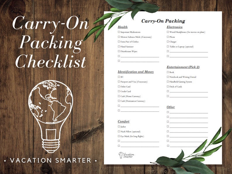 Carry-on Packing List / Carry-on List / Vacation Packing List / Travel ...