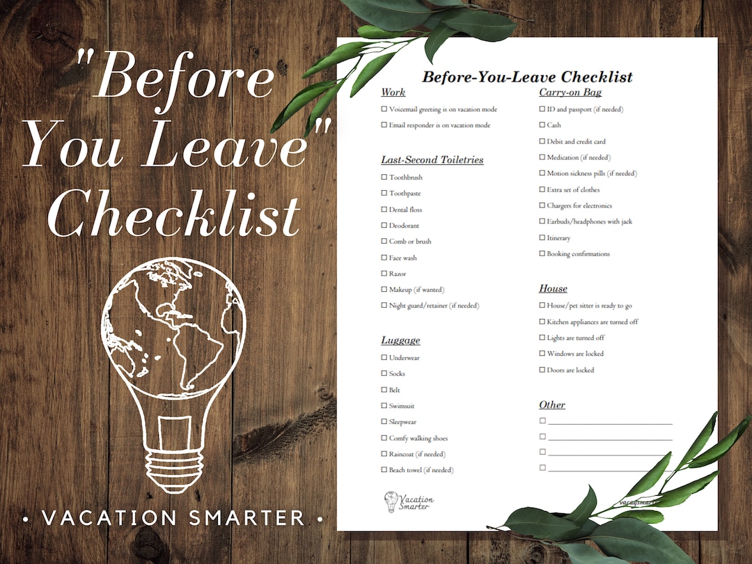Vacation Checklist PDF | Before You Leave Printable | Travel Prep List ...