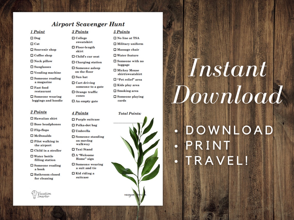 Airport Scavenger Hunt Printable PDF | Family Travel Game | Kids ...