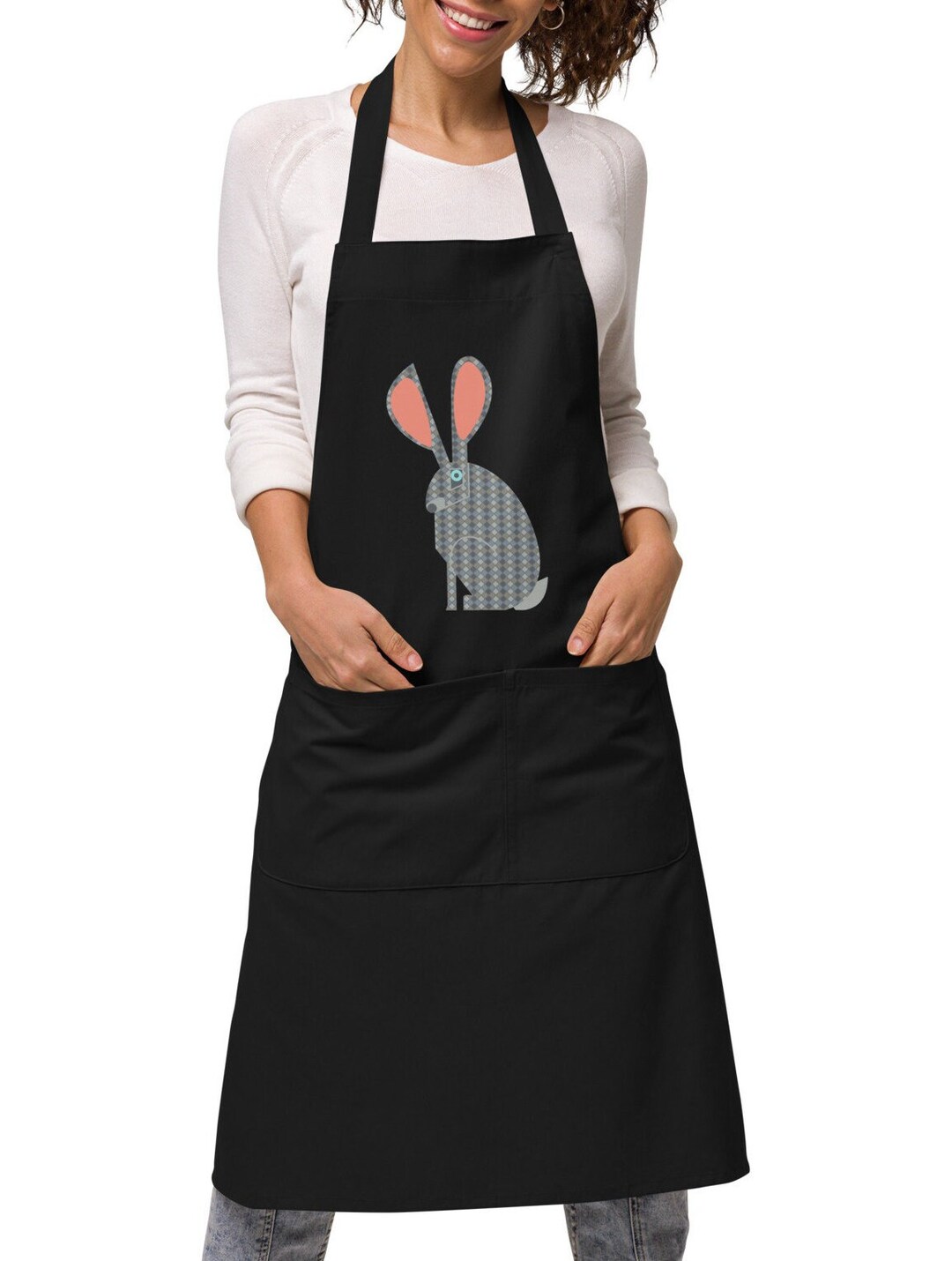 Rabbit Apron, Bunny Apron, Grey Rabbit Chef's Apron, Apron With Pockets ...