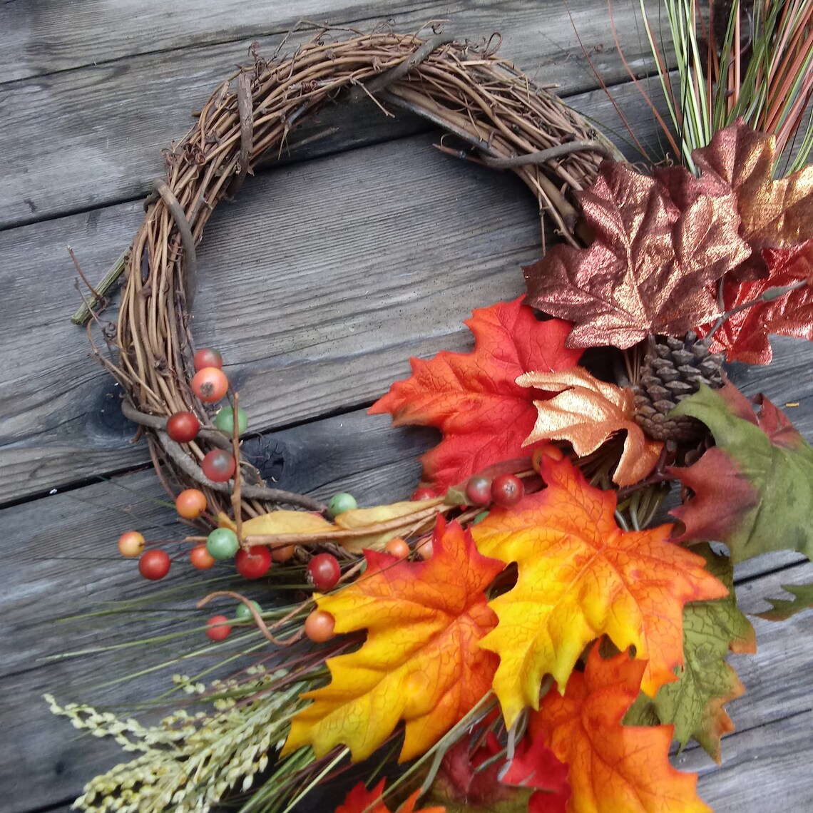 Leafy Fall Swag Wreath in Vibrant Autumn Colors - 14 Inches - Etsy