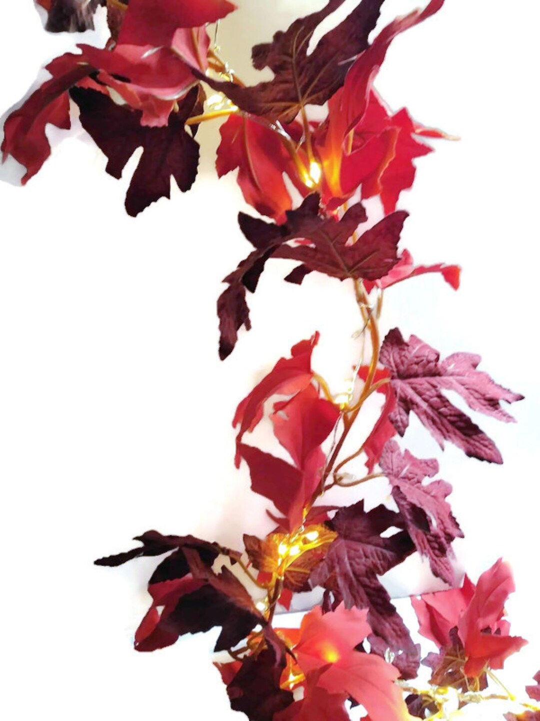 Red Leaves Garland Pre Lit With LED Fairy Lights, Thanksgiving and ...