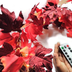 Red Leaves Garland Pre Lit With LED Fairy Lights, Thanksgiving and ...