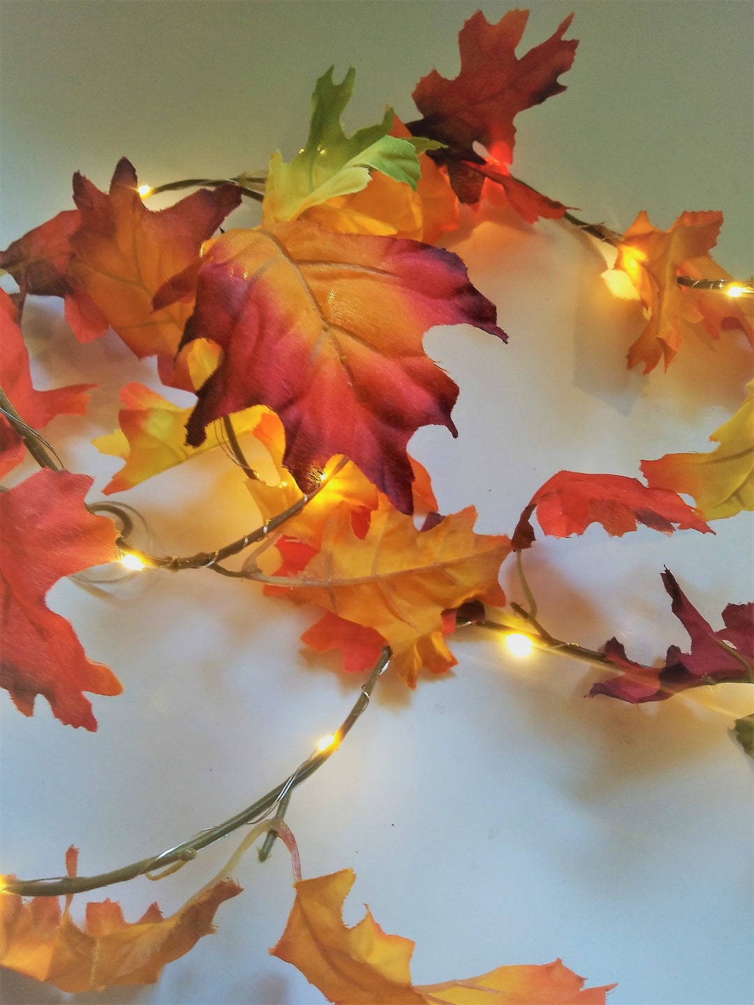 Lighted Fall Leaves Garland With LED Fairy Lights, Battery Operated 6 ...