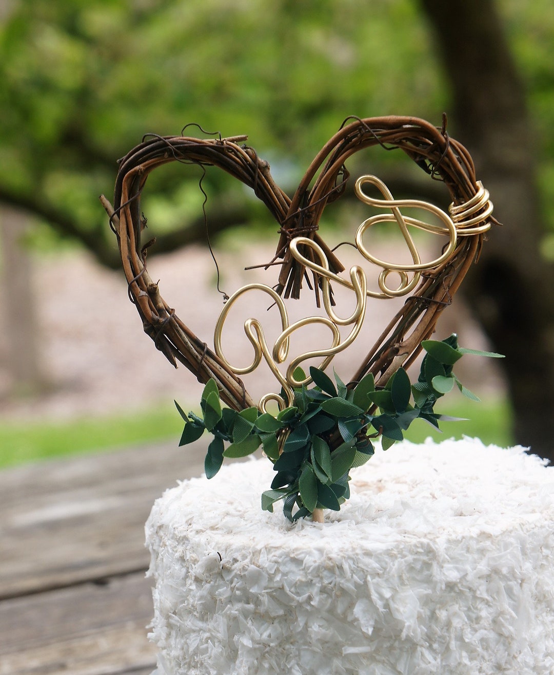 Rustic Heart Wedding Cake Toppers