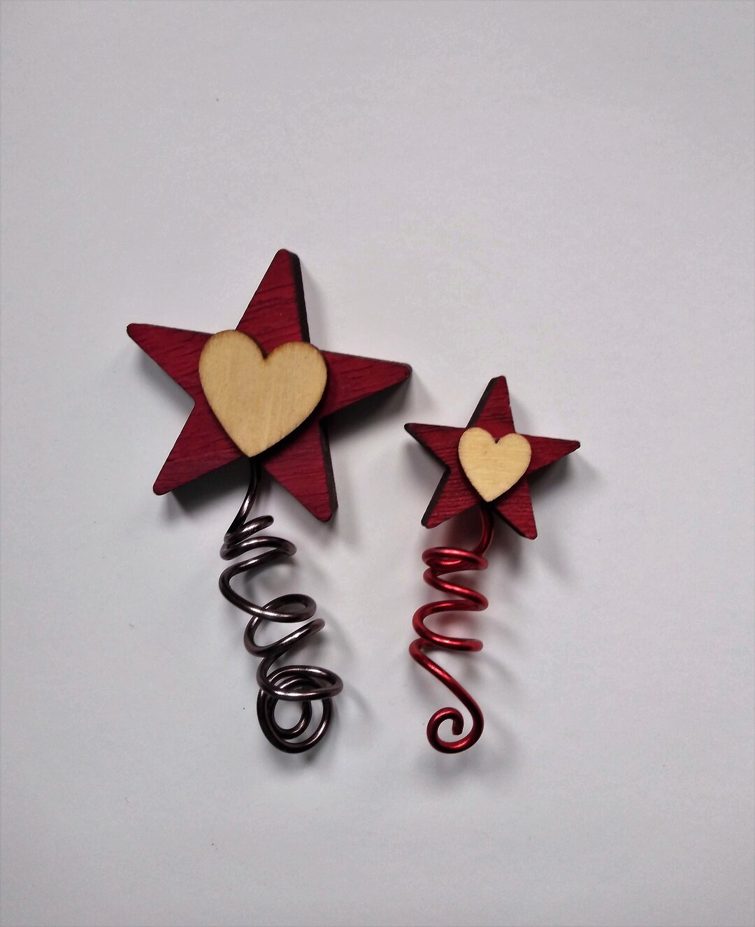 Mini Red Wooden Tree Star With Heart for Christmas Miniature - Etsy