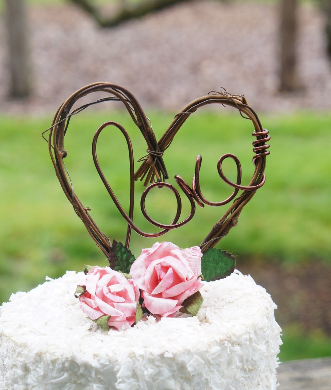 Rustic Love Cake Topper Witih Flowers, Pick Yr Colors - Etsy