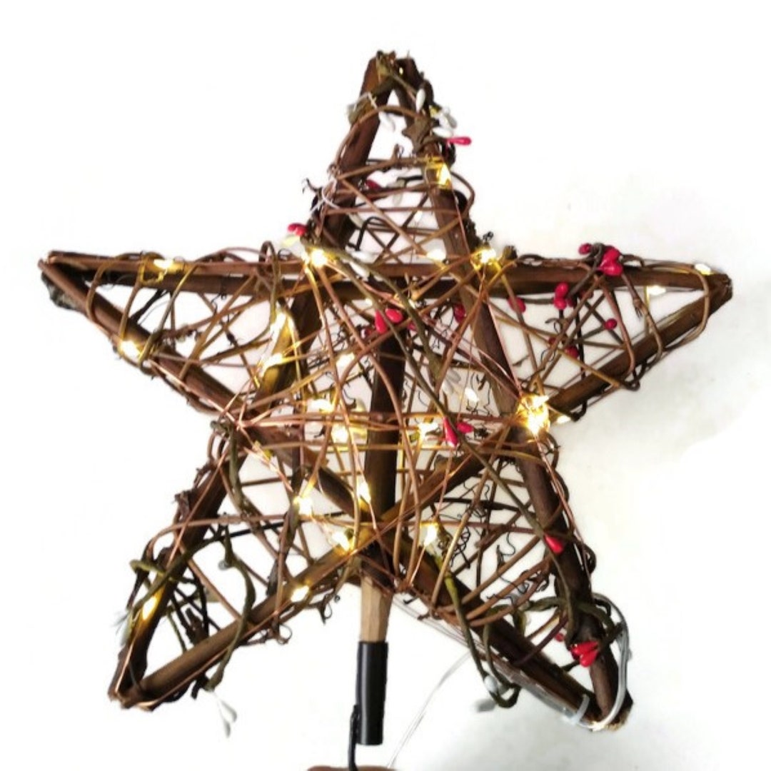 Lighted Tree Topper Wood Star for Rustic Holiday Theme, 10 X 10 Inches ...