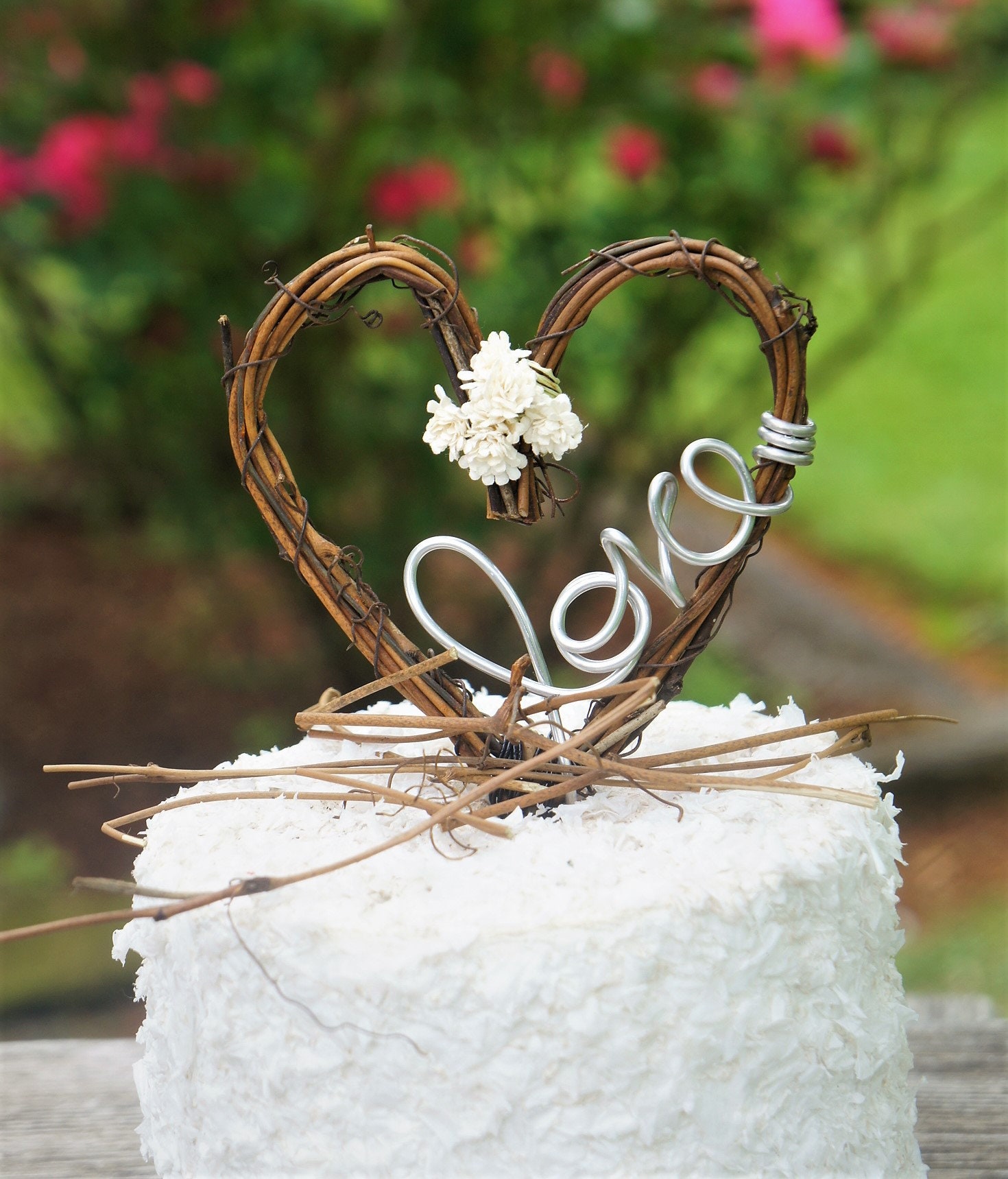 Rustic Heart Wedding Cake Toppers
