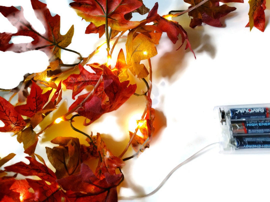 Burgundy Autumn Leaves Garland With Lights Battery Operated 8 - Etsy