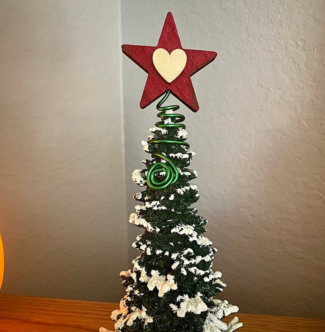 Mini Red Wooden Tree Star With Heart for Christmas Miniature Tree - Etsy