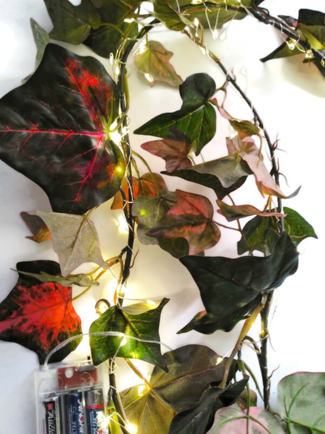 Lighted Greenery Garland With Mixed Leaves – LED Leaf Garland for ...