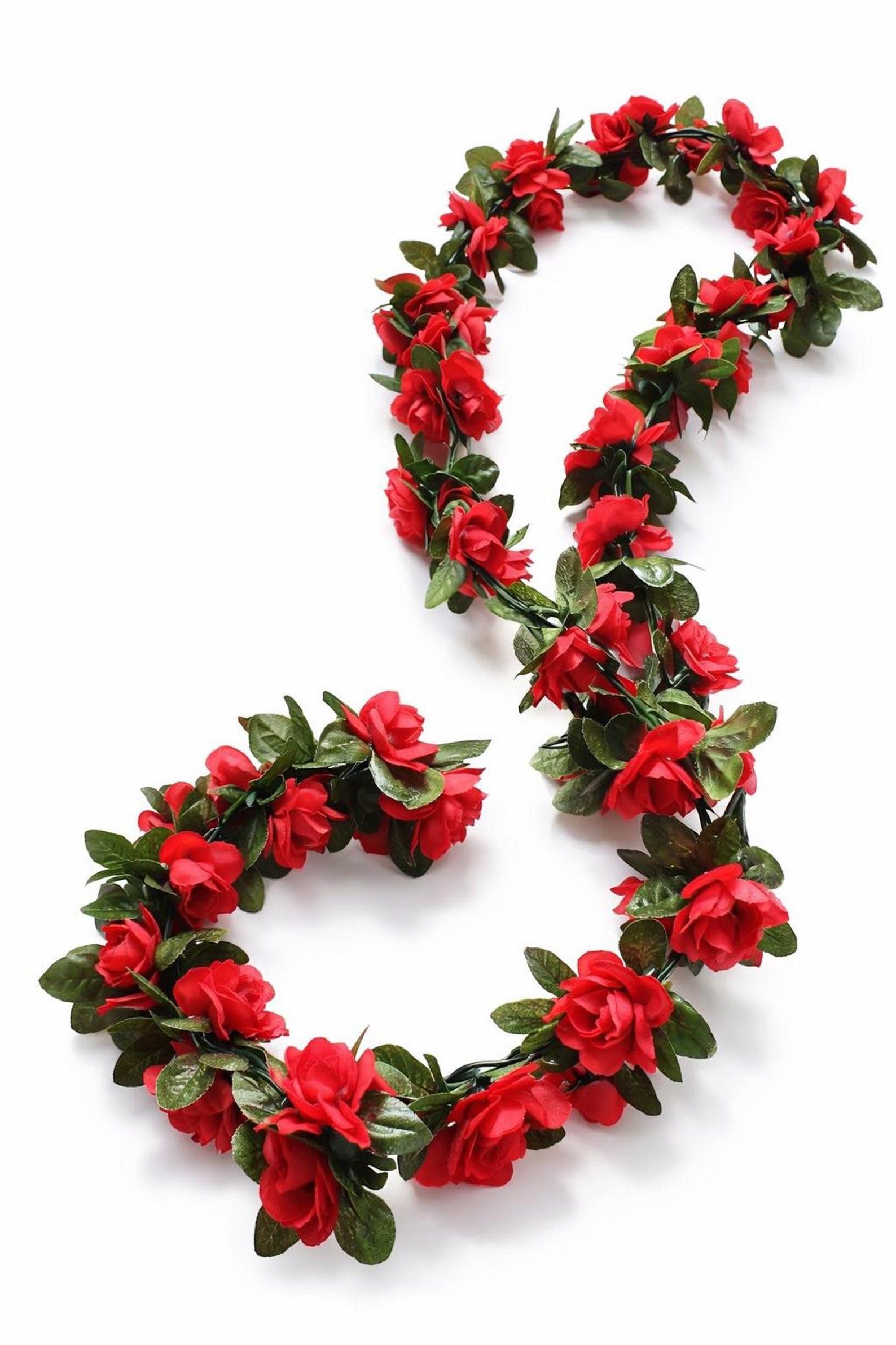 Red Rose Garland With LED Fairy Lights Option 6 Feet Long - Etsy