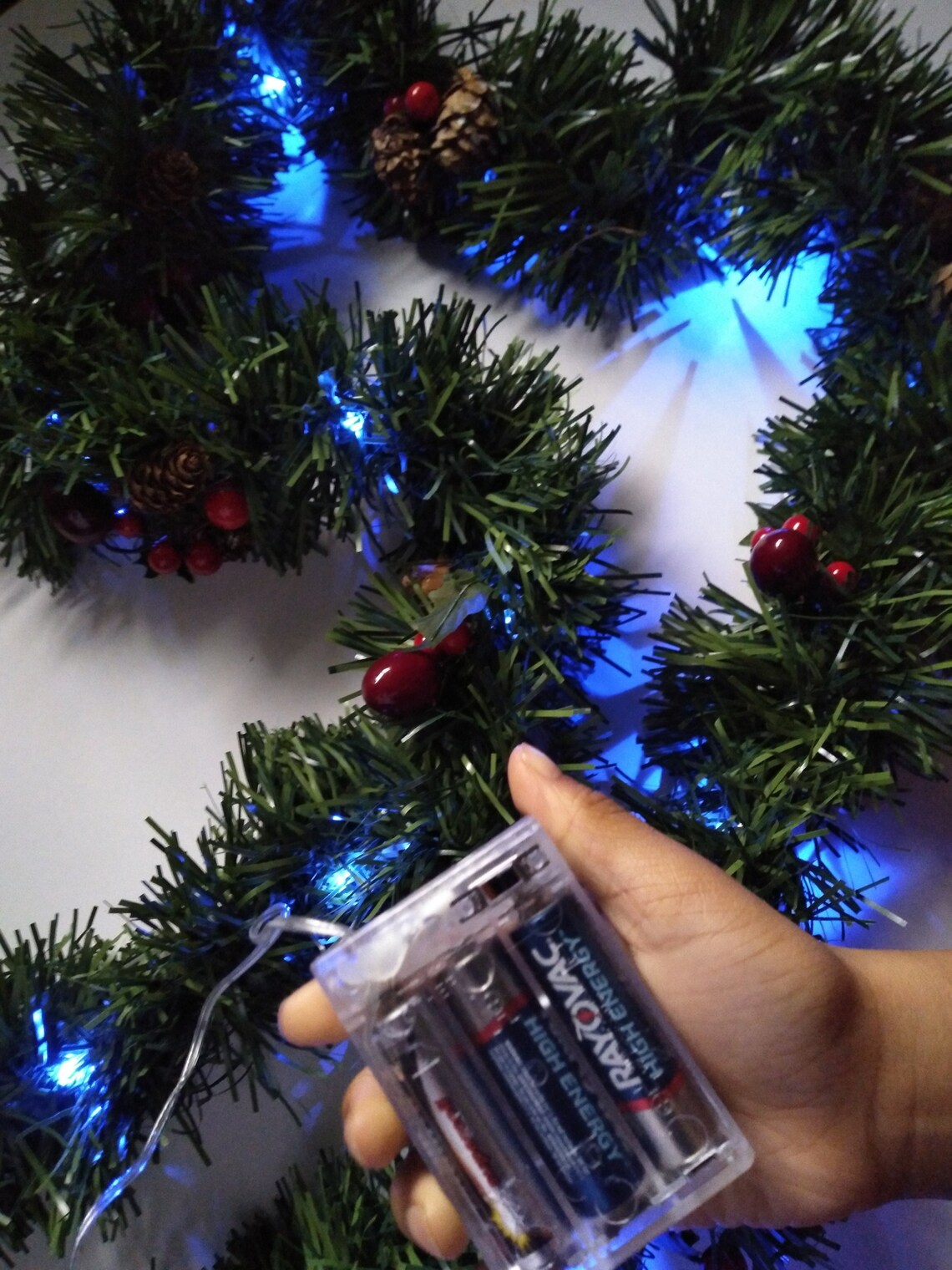 Pre Lit Christmas Garland Battery Operated With Blue LED | Etsy