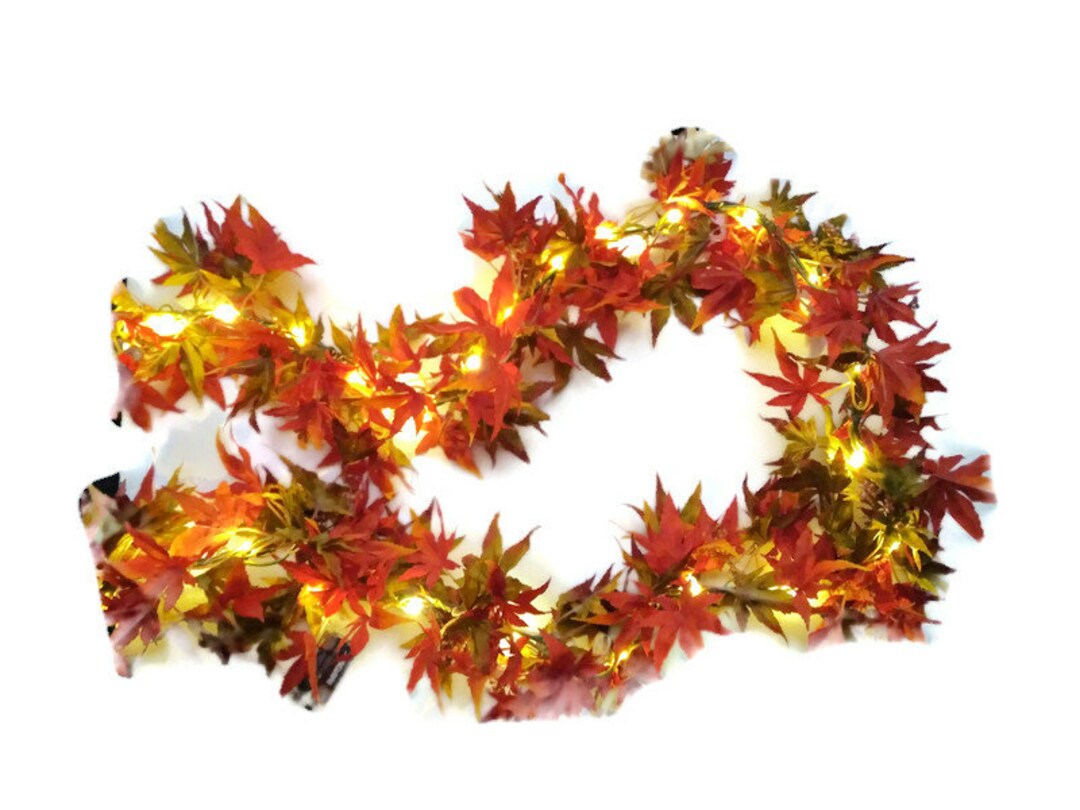 Lighted Fall Leaves Garland With Warm White Lights - Uses AA Batteries ...