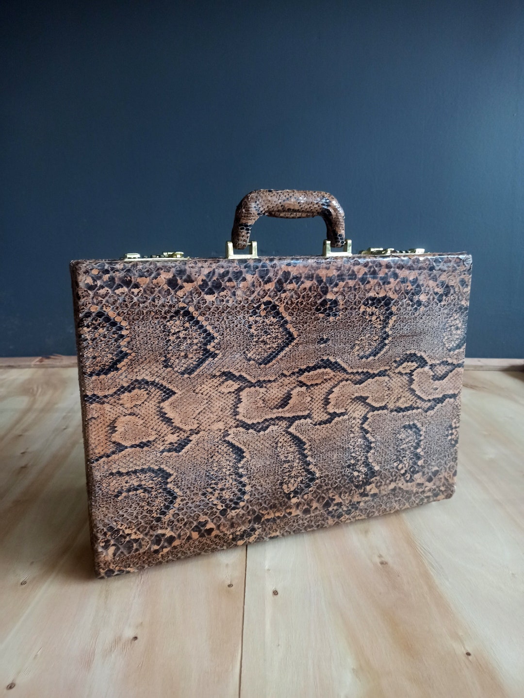 Genuine Snake Skin Leather Briefcase, Leather Attache, Vintage Business ...