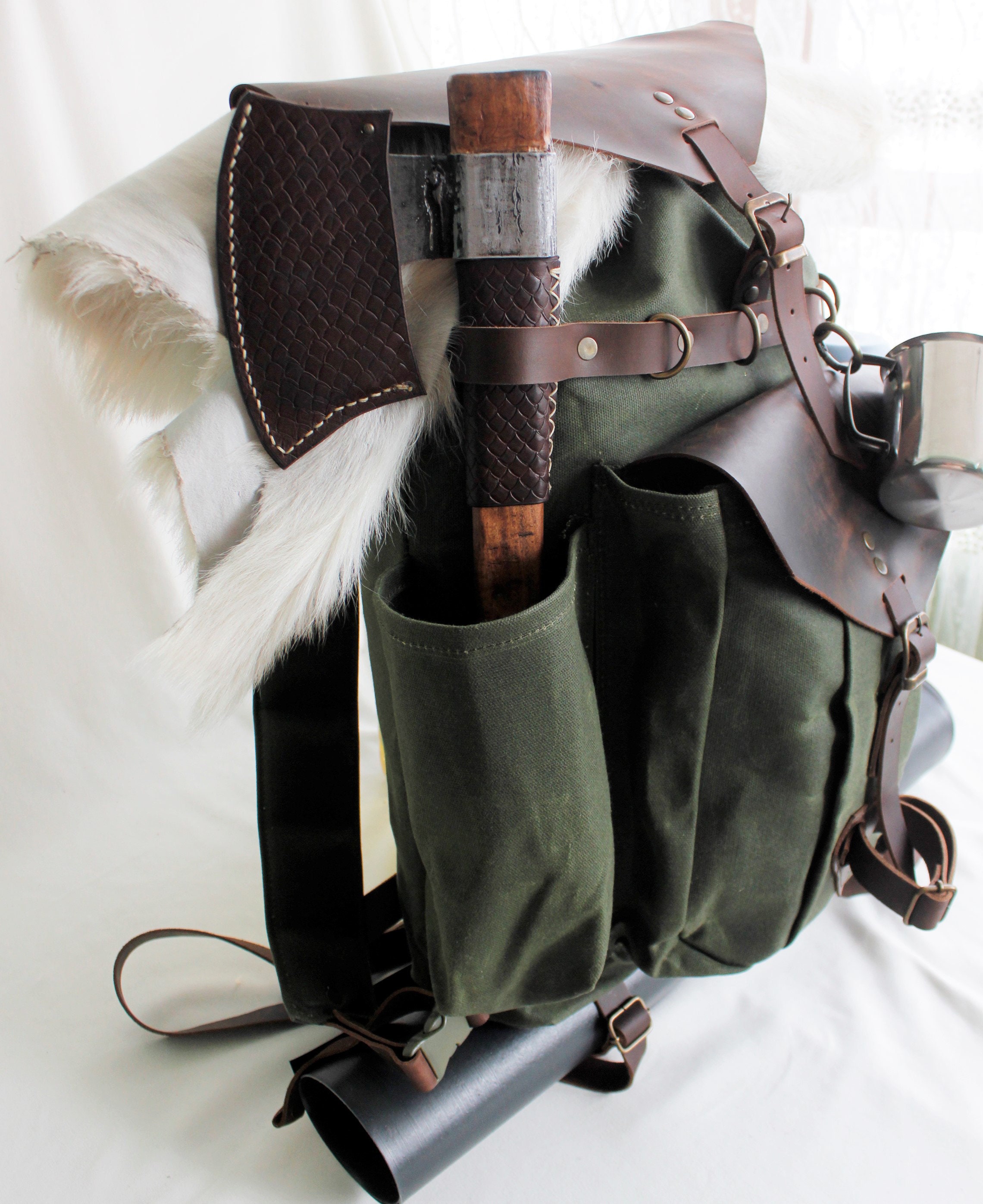 Handmade Bushcraft Backpack Leather&waxed Canvas Rucksack - Etsy