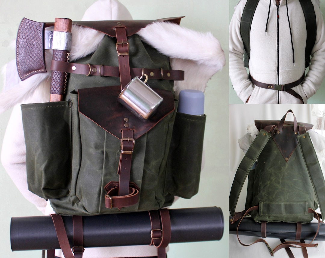Handmade Bushcraft Backpack- Leather&waxed Canvas Rucksack ,travel ...