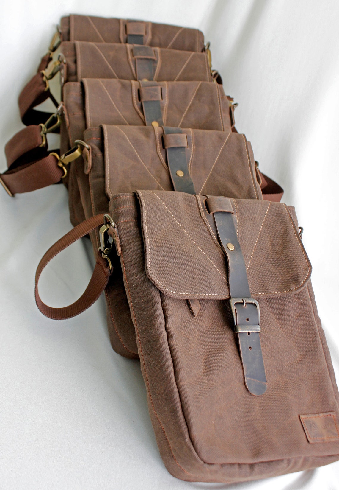 Work Satchel Messenger Bag | Wax Canvas Laptop Bag | Commuting Shoulder ...