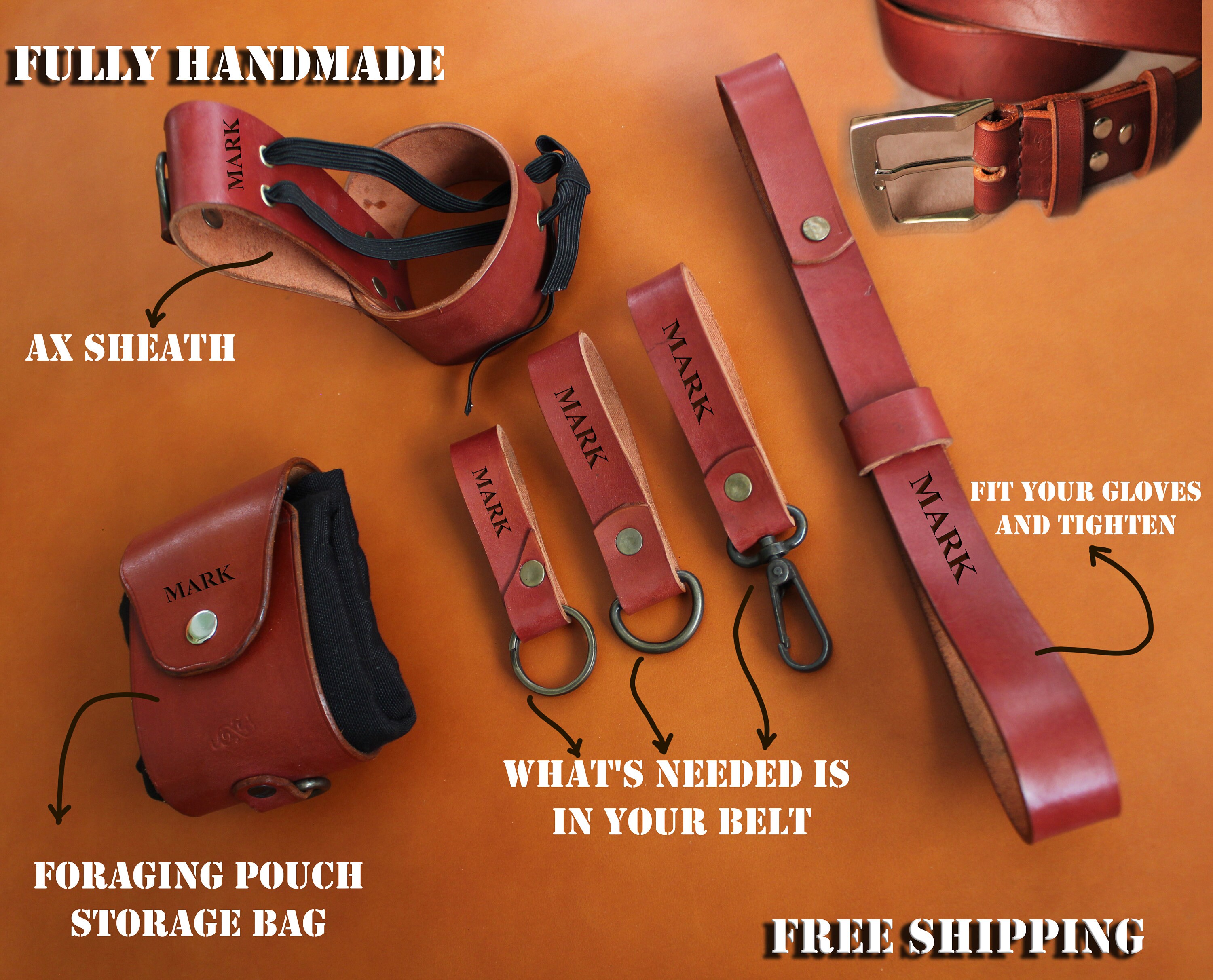 Set of 7 Bushcraft Belt Kit With Personalizationload Carrying - Etsy