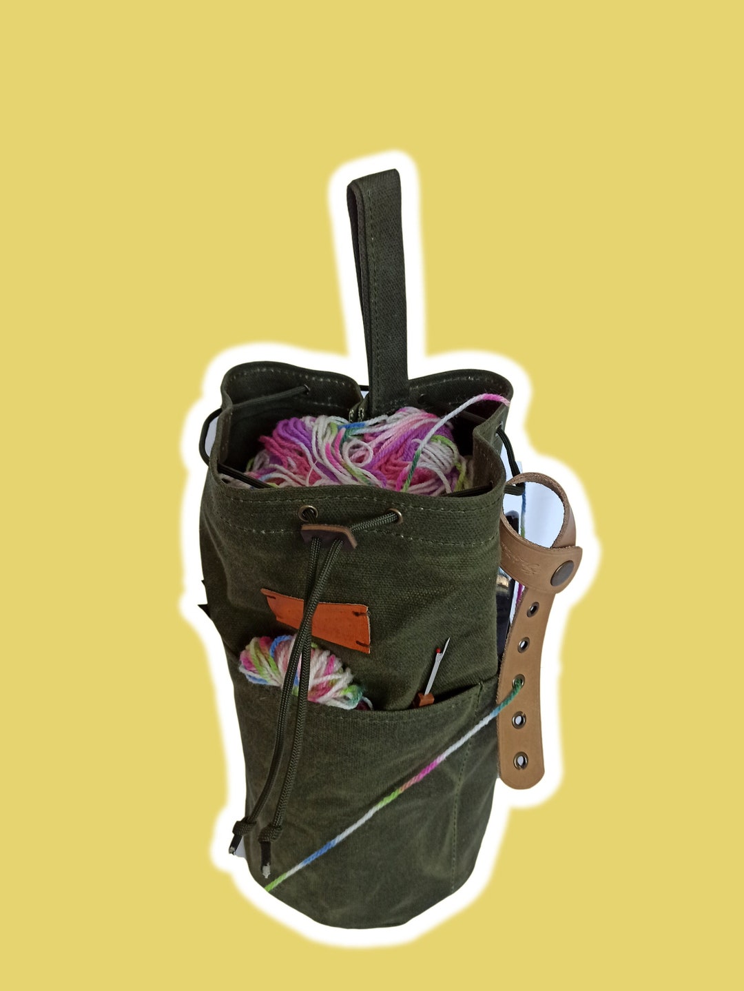 Cylindrical Canvas Knitting Project Bag -the Hipster Bag-knitter's Bag ...